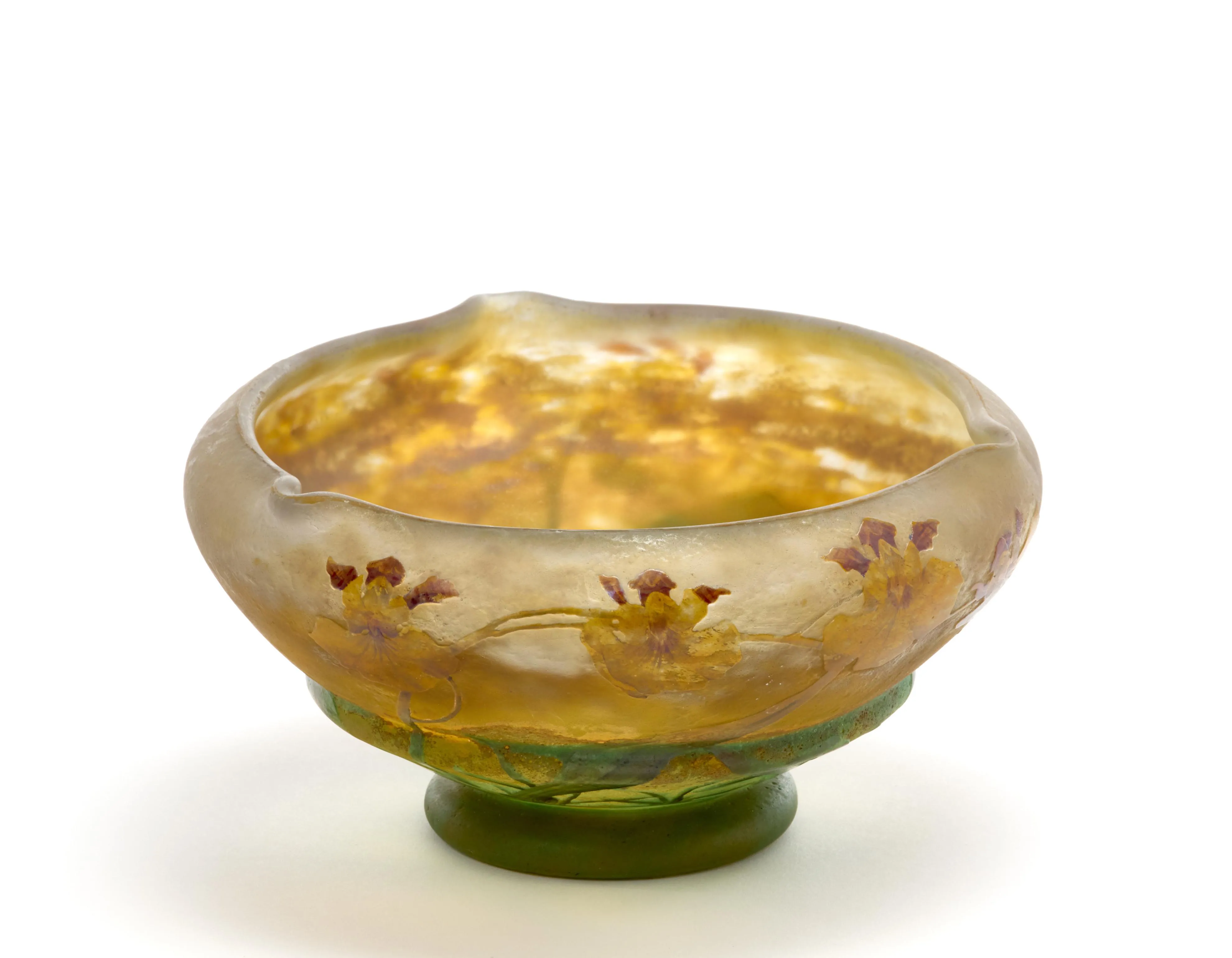 Daum - Small Yellow And Colorless Cameo Glass Vase, Acid-Etched With ...