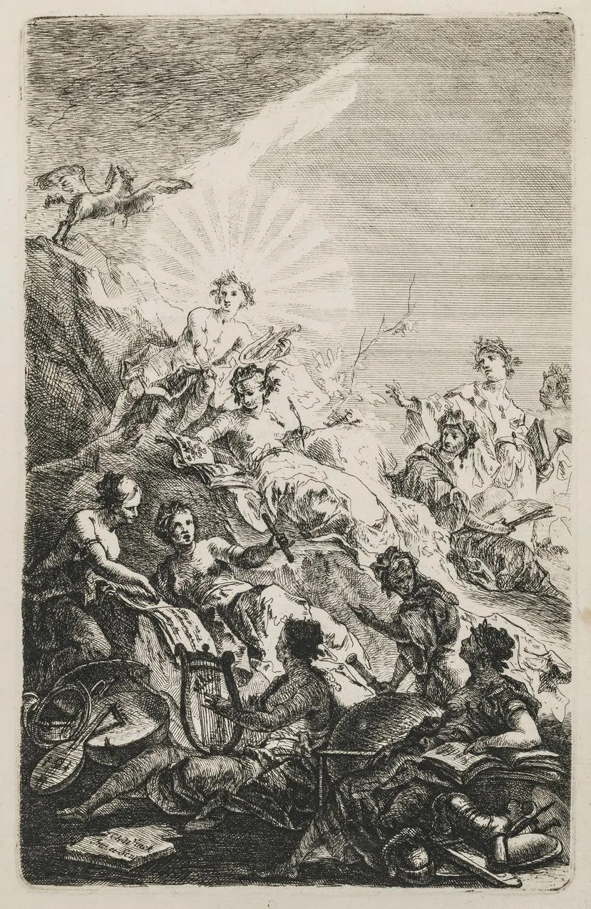 Christian Wink - Apollo surrounded by the nine muses on Mount Parnassus ...