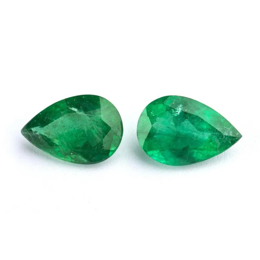 Pair of drop or pear shaped emeralds from Brazil (natural beryl ...