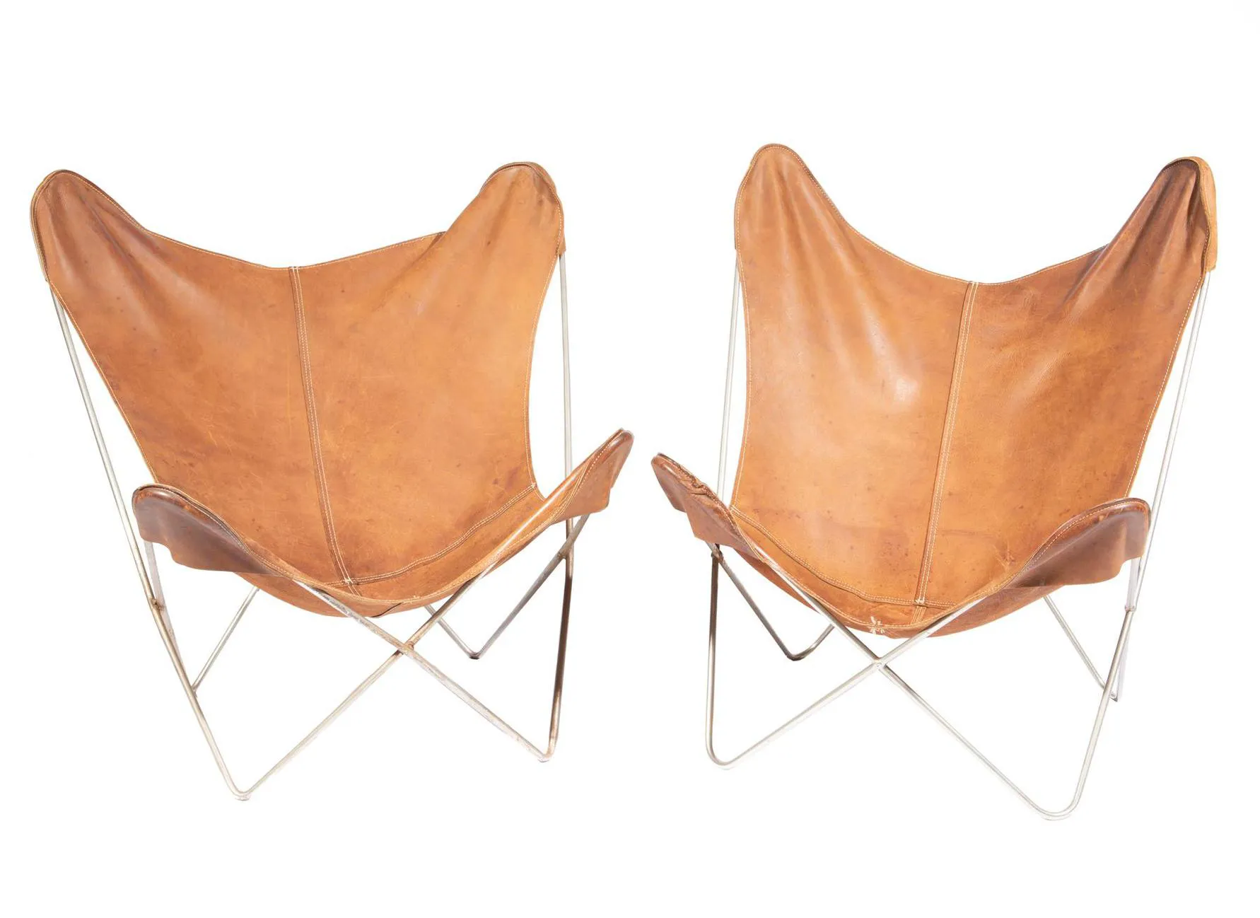 Pair of Vintage Chromed Steel and Leather Butterfly Chairs, 20th c ...