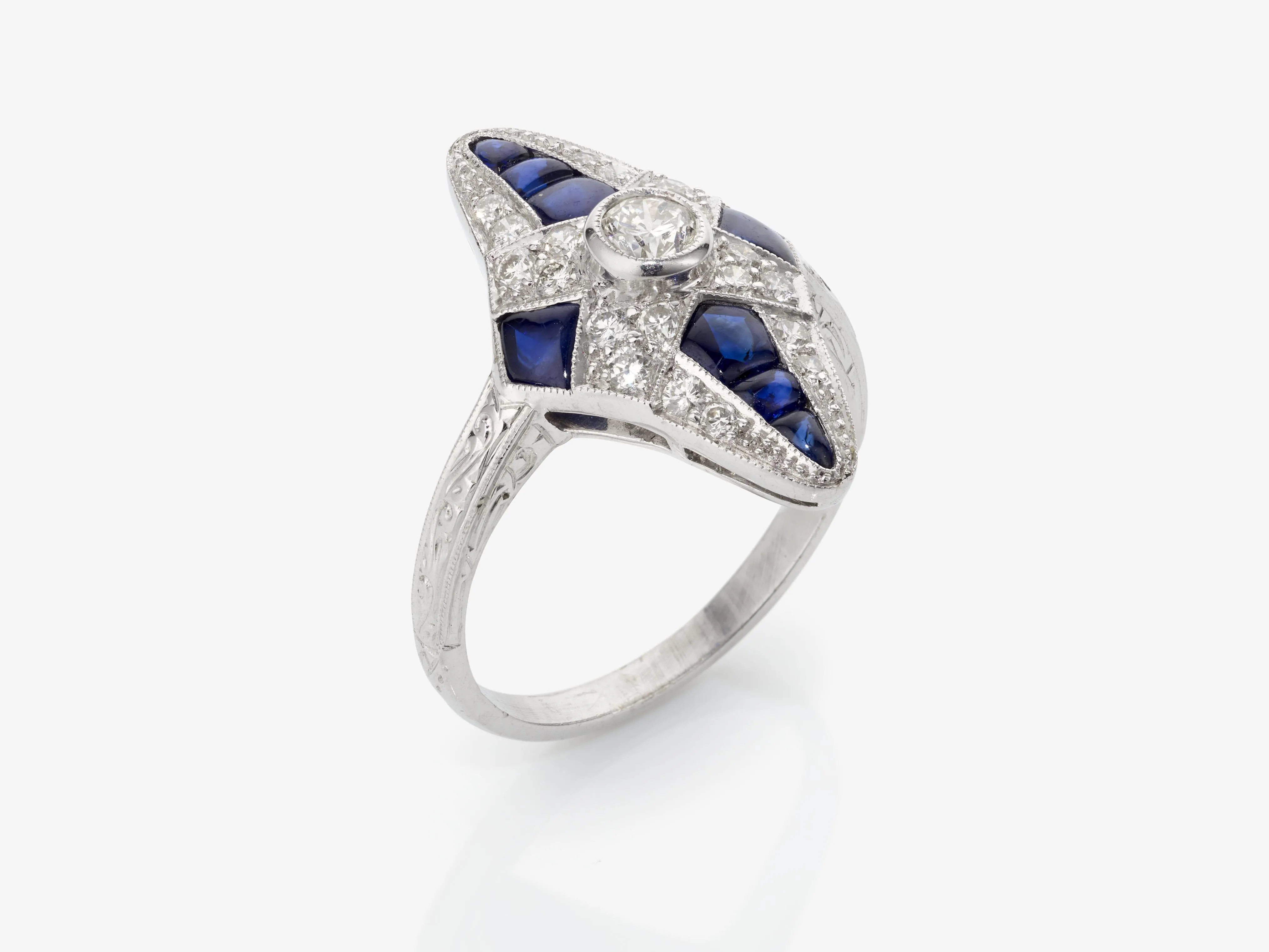 A historical marquise ring decorated with sapphires and brilliant cut ...