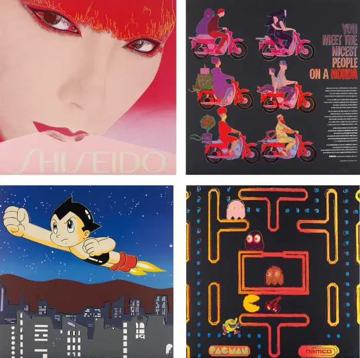 Shiseido; Honda; Astro Boy; and Packman from Homage to Andy Warhol ...