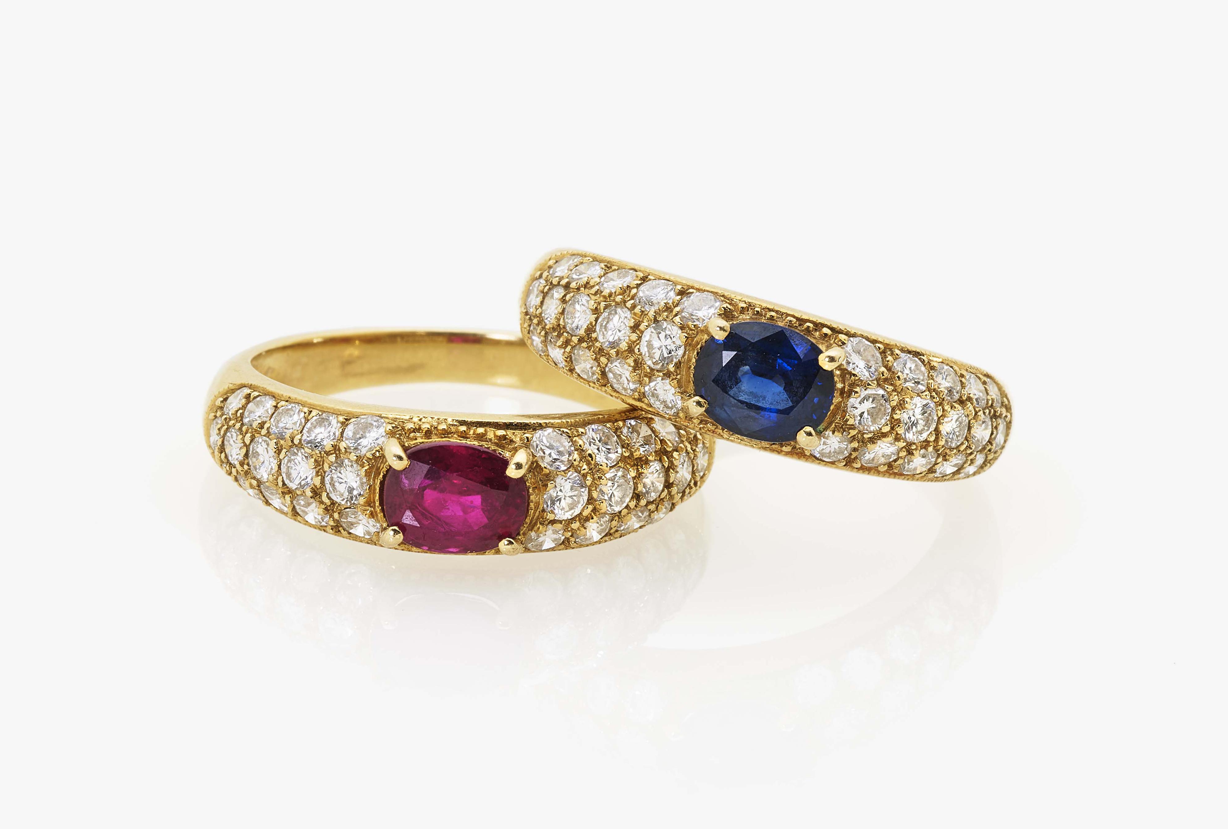 Ruby And Sapphire Two Rings With Brilliant Cut Diamonds | Widewalls